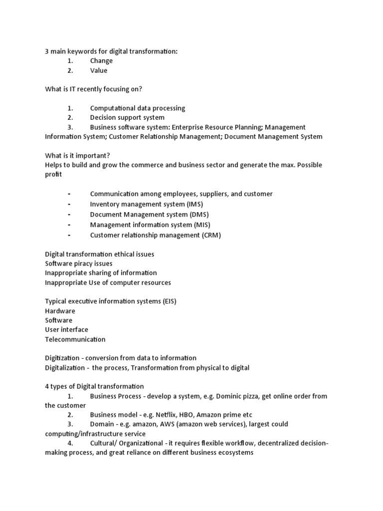 Digital Transformation Week 2 Notes | PDF | Business Process | Amazon ...