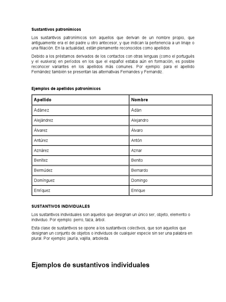 Sustantivos Patronímicos | PDF | Sustantivo | Plural