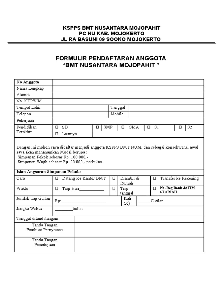 Format-Formulir-Pendaftaran BMT | PDF