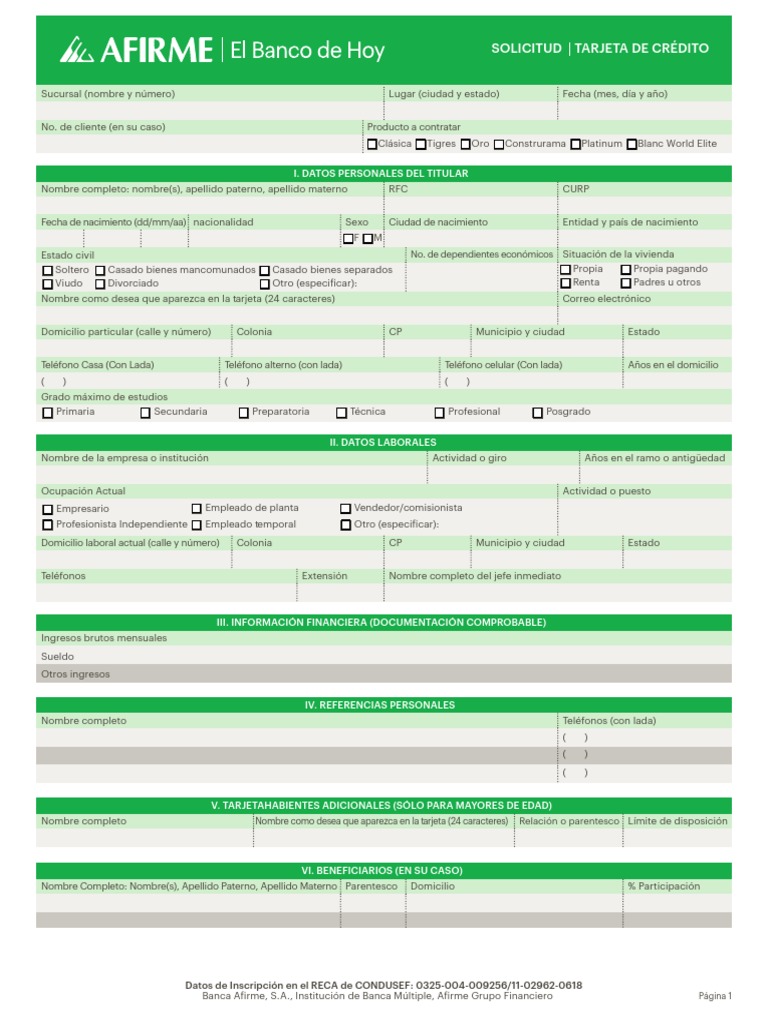 Formato Solicitud Tarjeta Credito | PDF | Privacidad de la información
