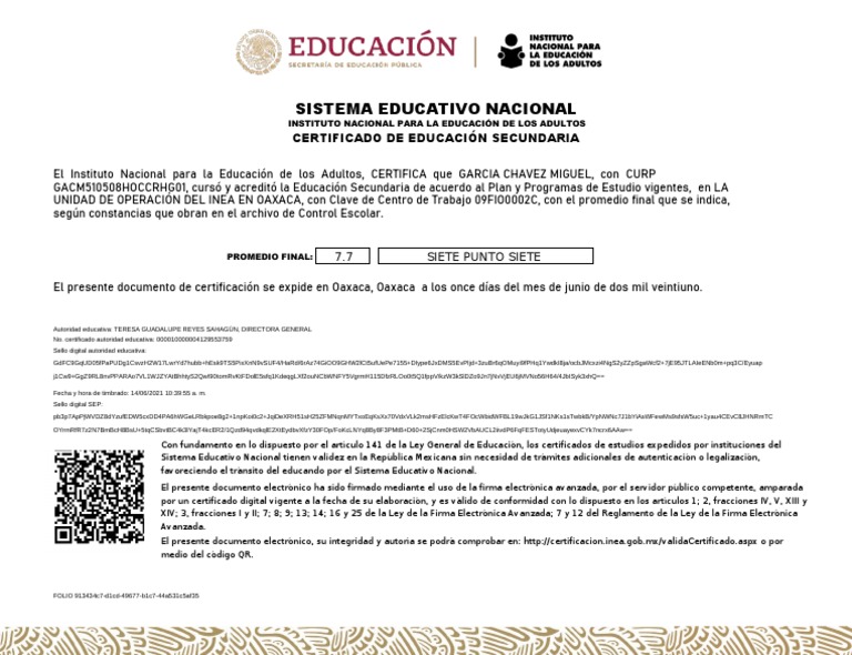 Certificado de secundaria | PDF