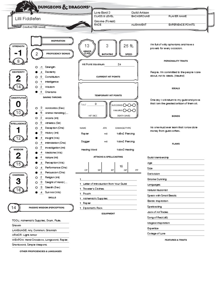 Lore Bard 3 Character Sheet | PDF