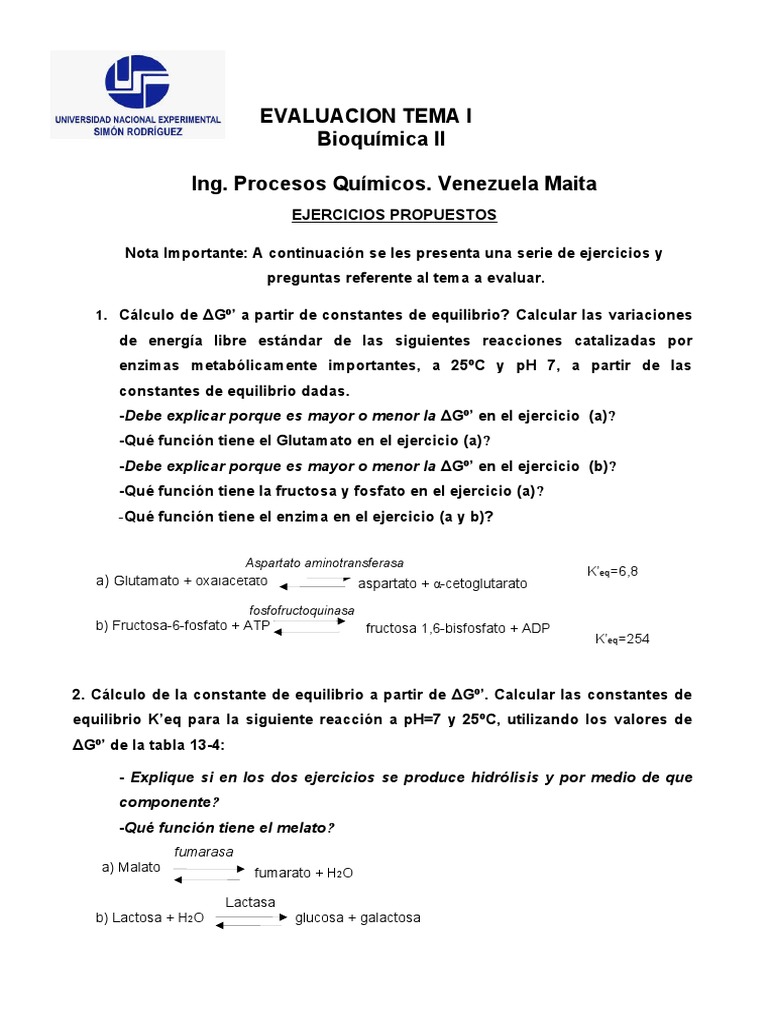 Ejercicios para Taller de Tema I 2023 | PDF | Trifosfato de adenosina | Redox