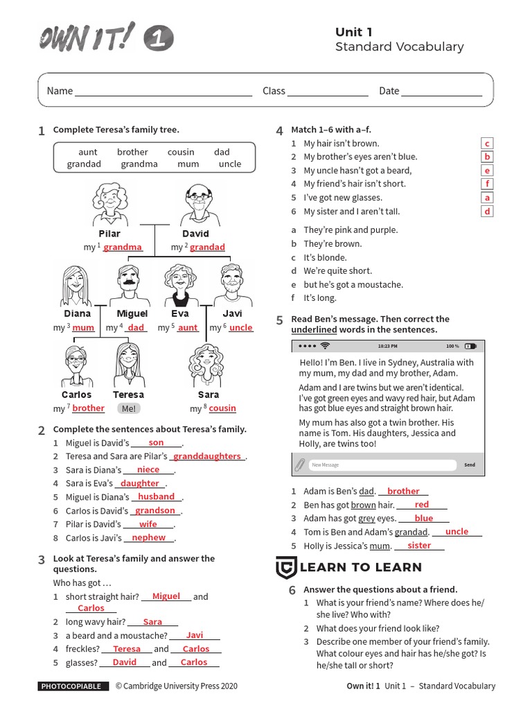 Vocabulary Standard Unit1 With Answers | PDF | Human Head And Neck ...