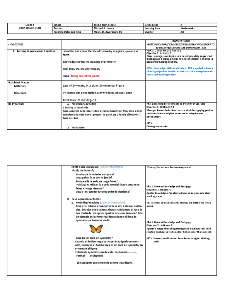 LessonPlan Math 3 For Q3 Week 7 CO | PDF | Learning | Symmetry