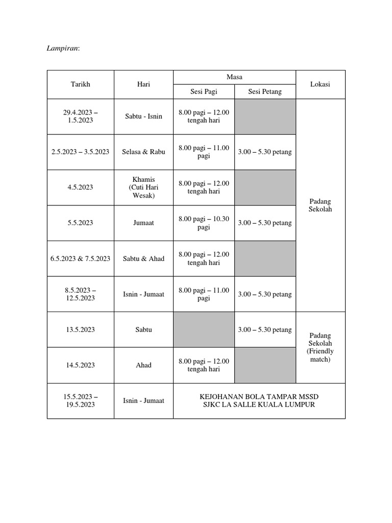 Jadual Latihan Bola Tampar | PDF