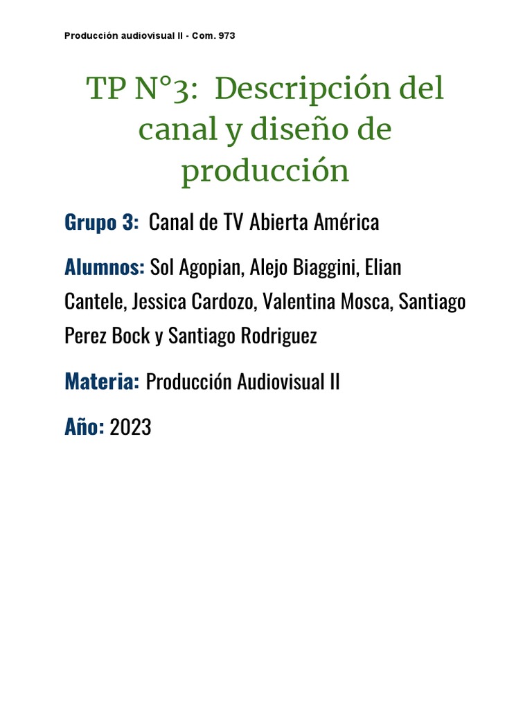 TP N°3 - Descripción Del Canal y Diseño de Producción | PDF | Televisión | Radiodifusión