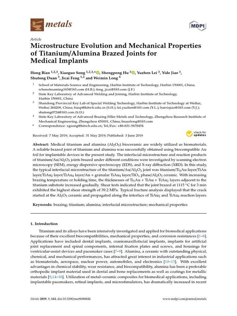 Al2O3 - Titanium Brazing | PDF | Titanium | Implant (Medicine)