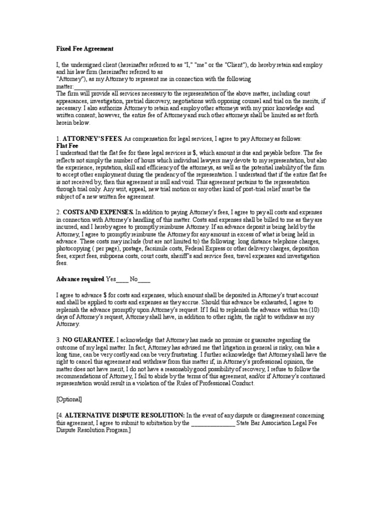 Fixed Fee Agreement | PDF | Lawyer | Alternative Dispute Resolution