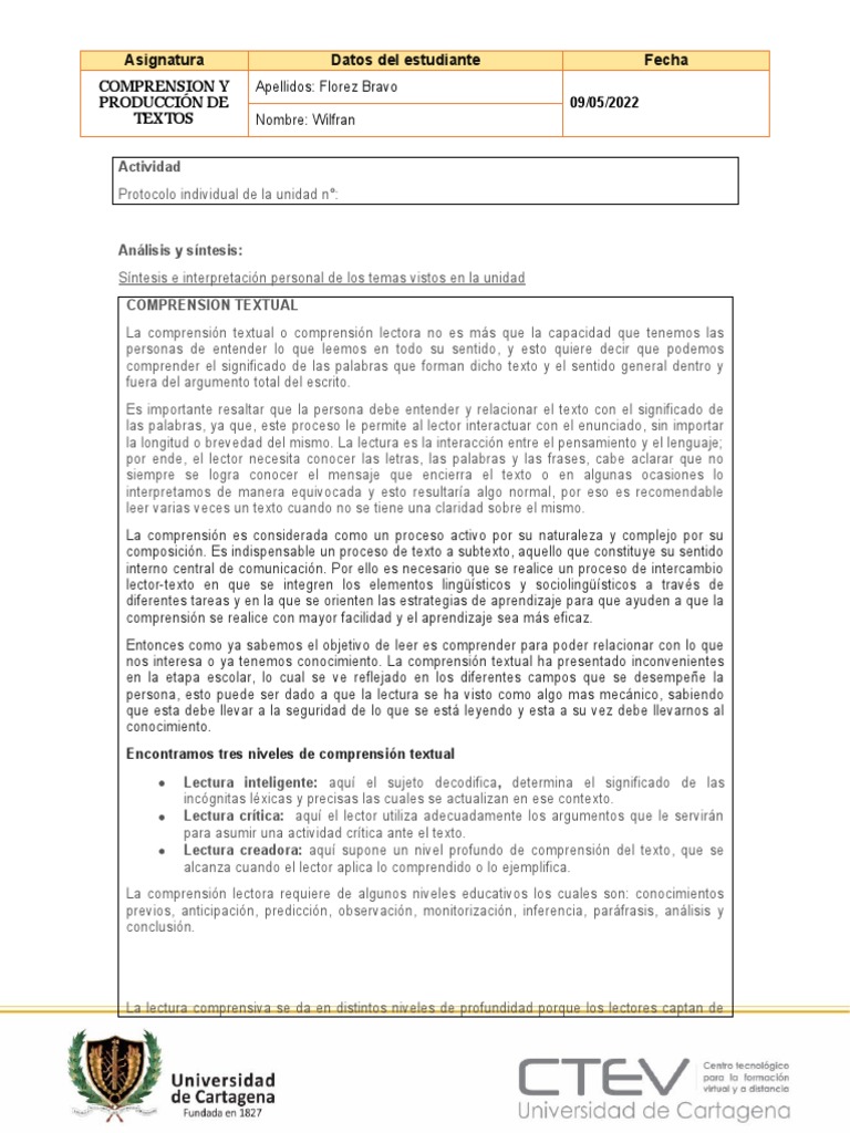Plantilla Protocolo Individual | PDF | Comprensión lectora | Modificación de comportamiento
