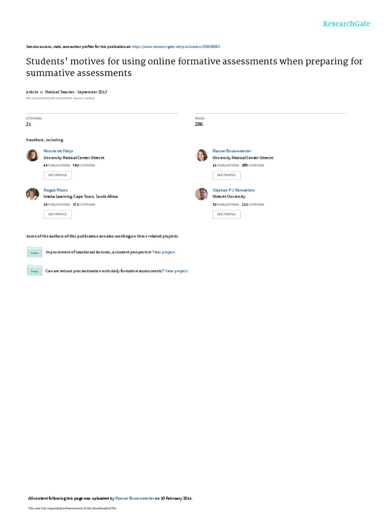 Students' Motives for Using Online Formative Assessments to Improve Summative Assessment ...