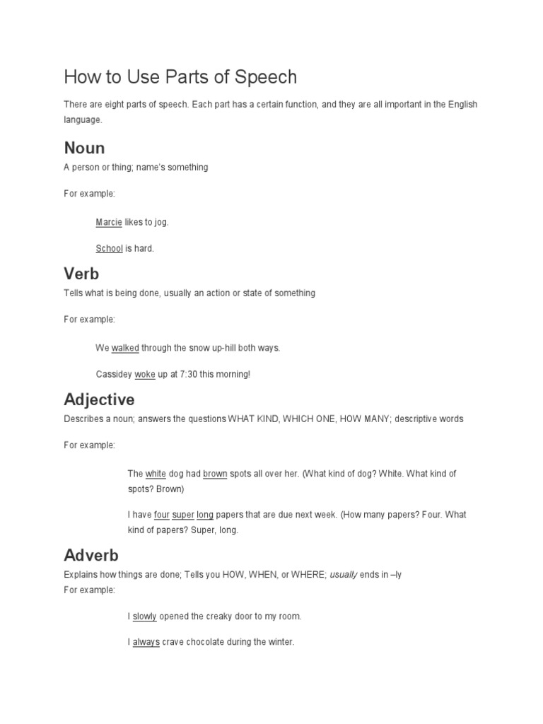 Understanding Parts of Speech in English | PDF | Preposition And ...