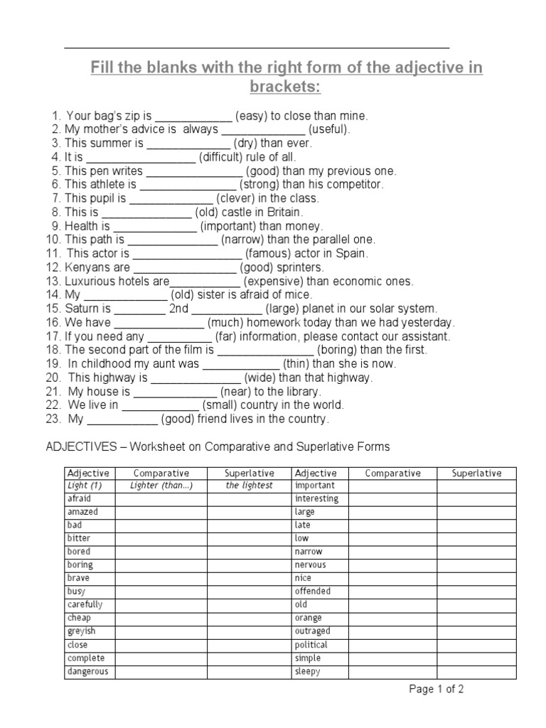 Comparative and Superlative Worksheet | PDF | Grammar