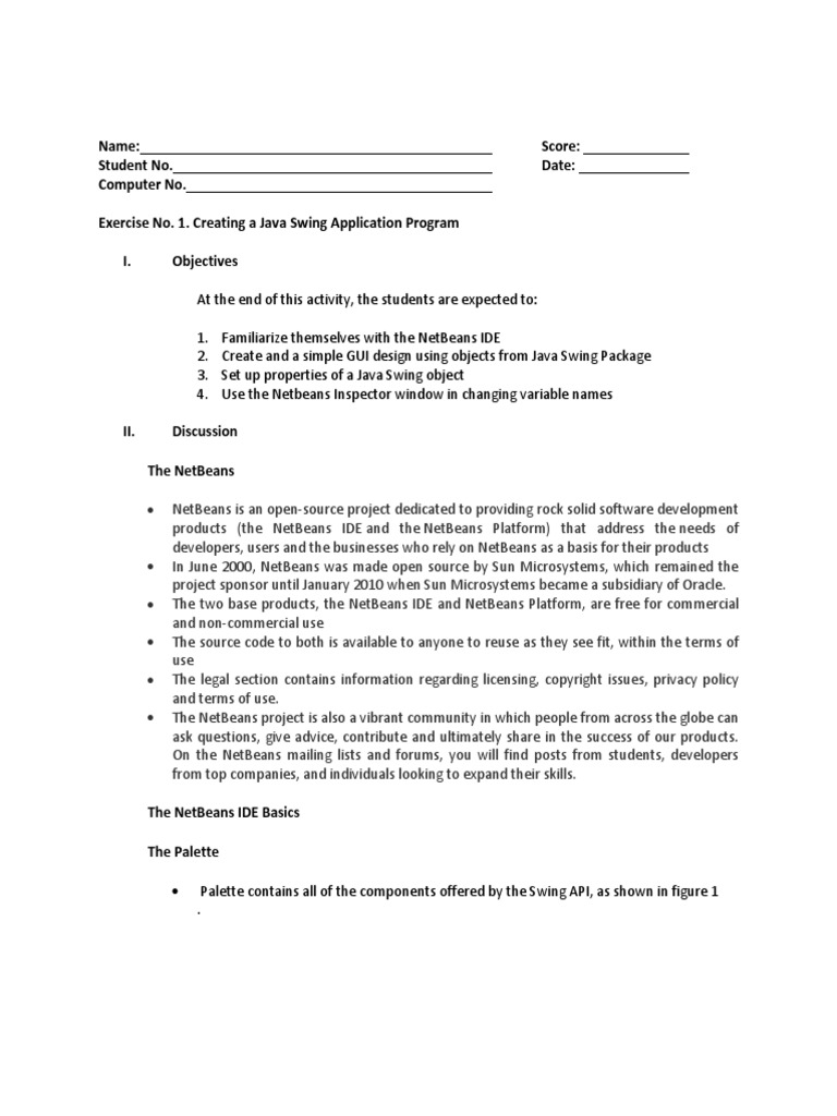 Exercise No 1 Java Swing | Download Free PDF | Applications & Software | Net Beans