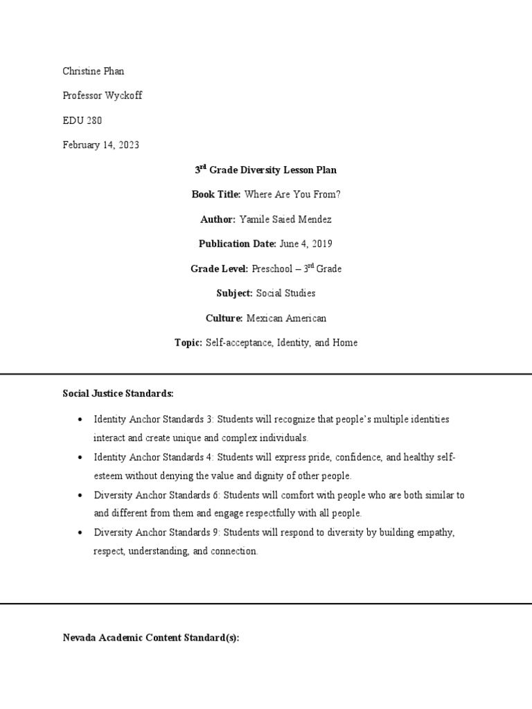 Diversity Lesson Plan | PDF | Identity (Social Science) | Quilt