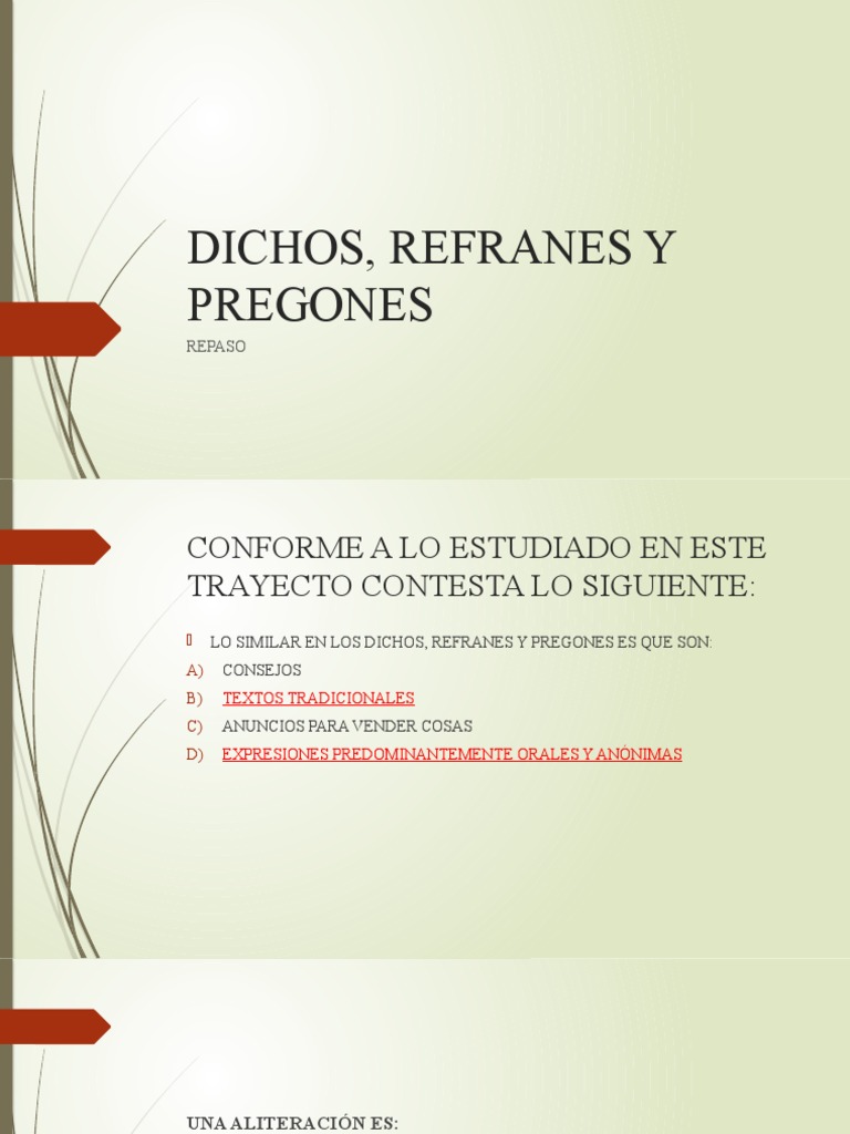 Dichos, Refranes y Pregones: Guía Esencial | PDF | Rima | Metáfora