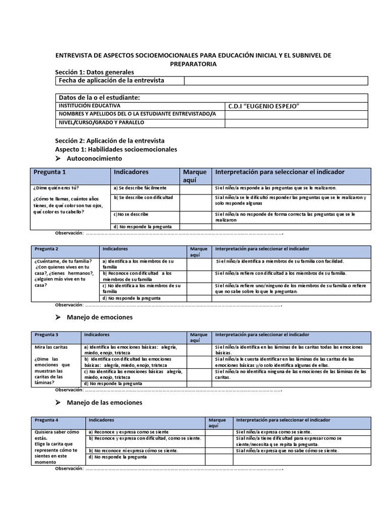 1 Entrevista Inicial y Preparatoria | PDF | Las emociones | Conceptos psicologicos