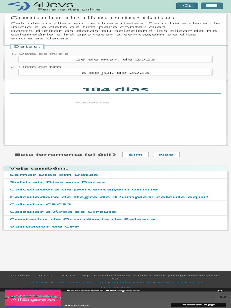 Contador de Dias Entre Datas - 4devs PDF | PDF