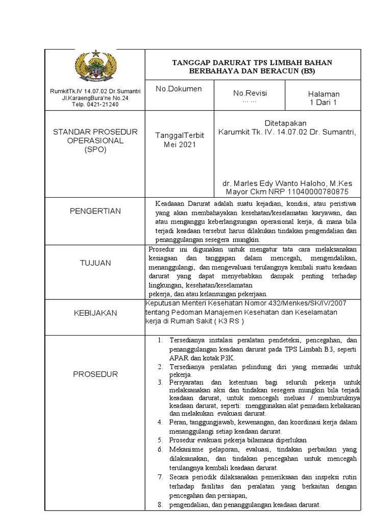 Sop Tanggap Darurat TPS B3 | PDF