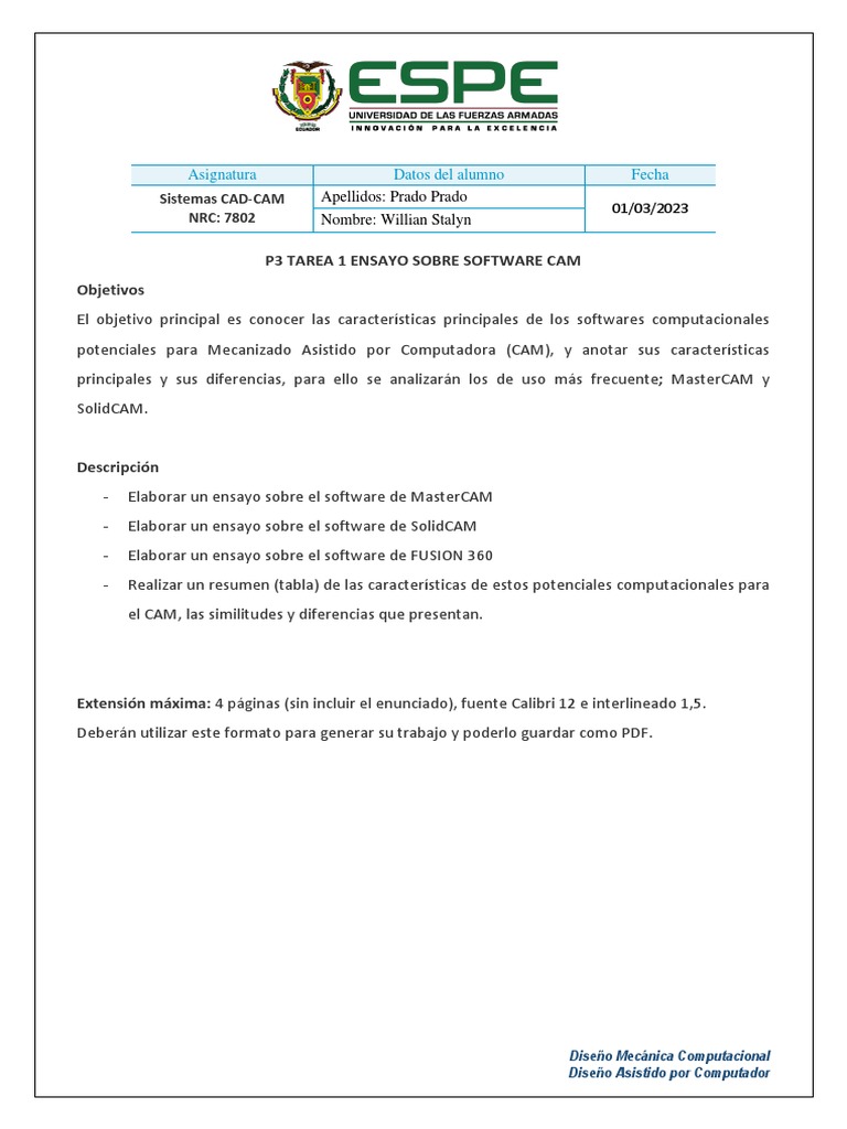 Prado Willian - P3 T1 Ensayo Sobre Software Cam | PDF | Control numerico | Software