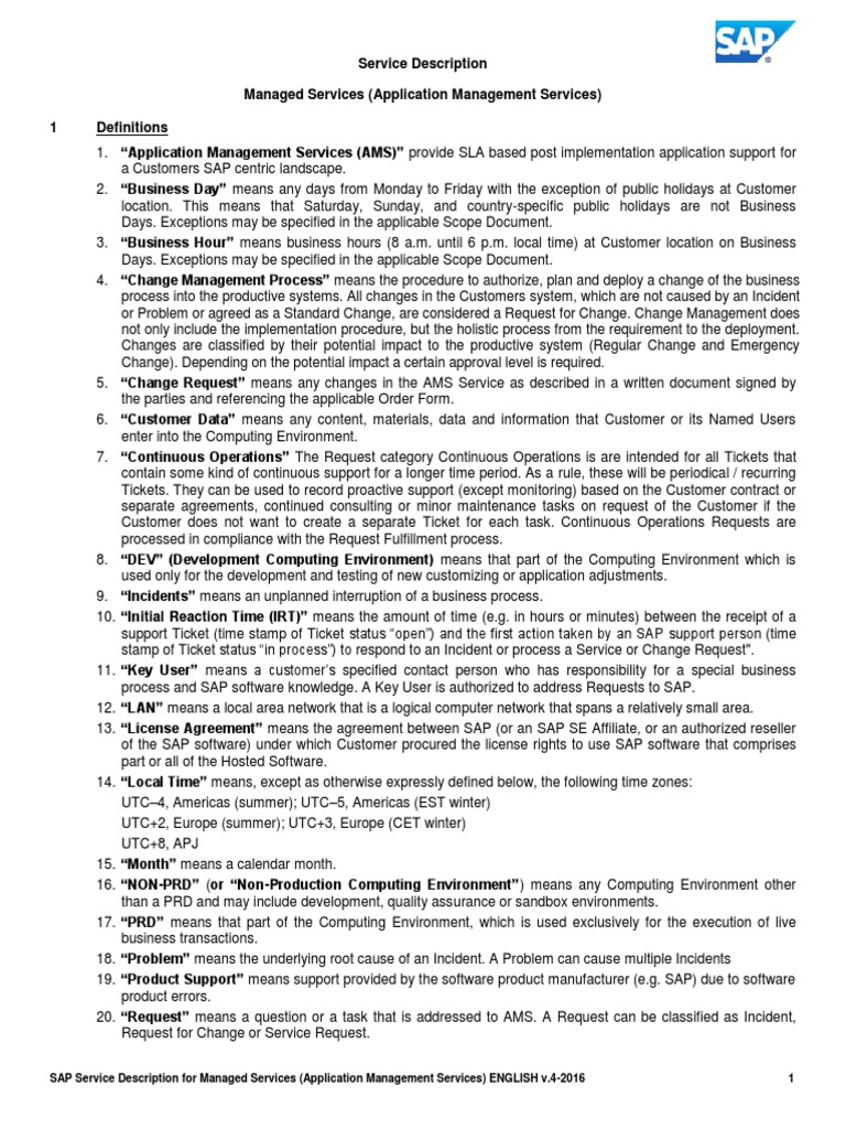 Sap Service Description For Managed Services Ams English v04 2016 | PDF ... Sap Service Description For Managed Services Ams English v04 2016 | PDF ...