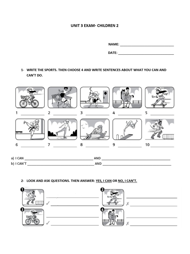 Unit 3 Exam for Children 2 | PDF