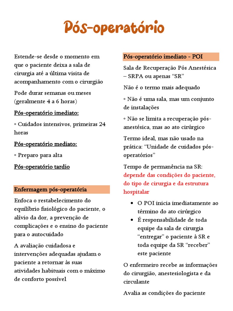 Pós-operatório.pdf | PDF | Dor | Cirurgia