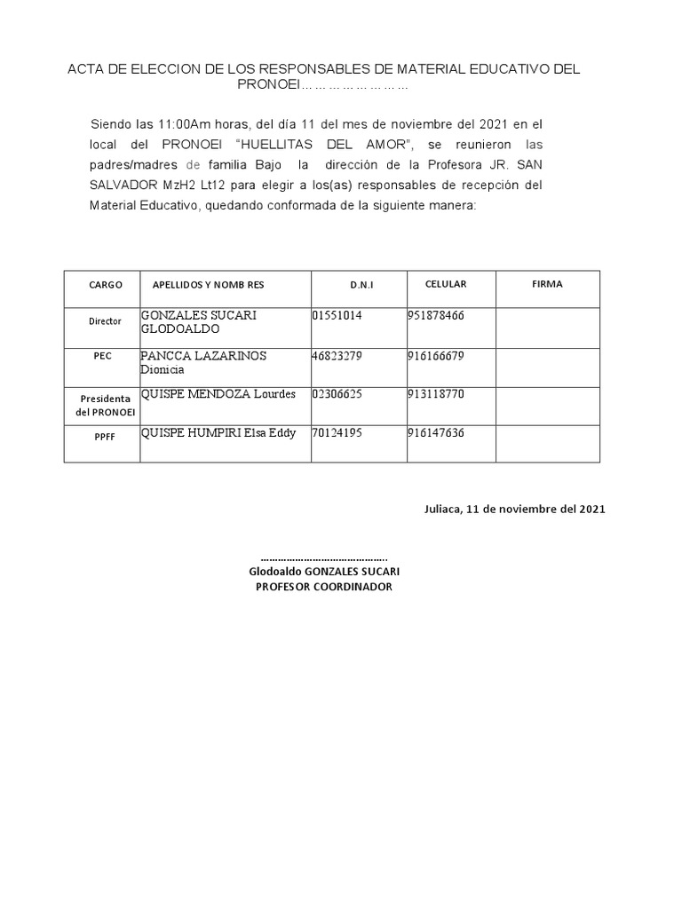 Acta Los Materiales | PDF