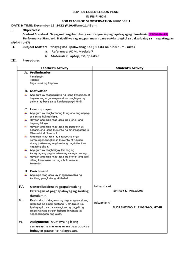 Co 1 Lesson Plan | PDF