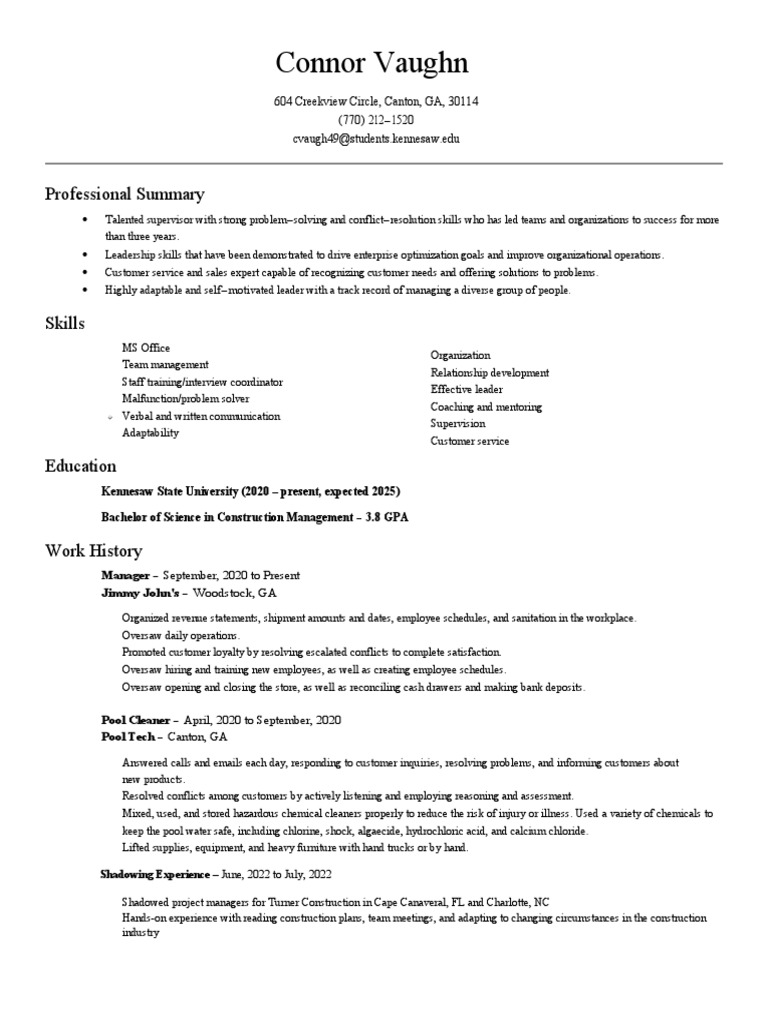 Connor Vaughn Resume | PDF | Employment | Business