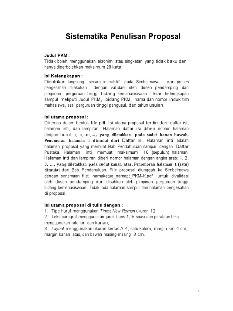 Panduan Penulisan Proposal PKM | PDF