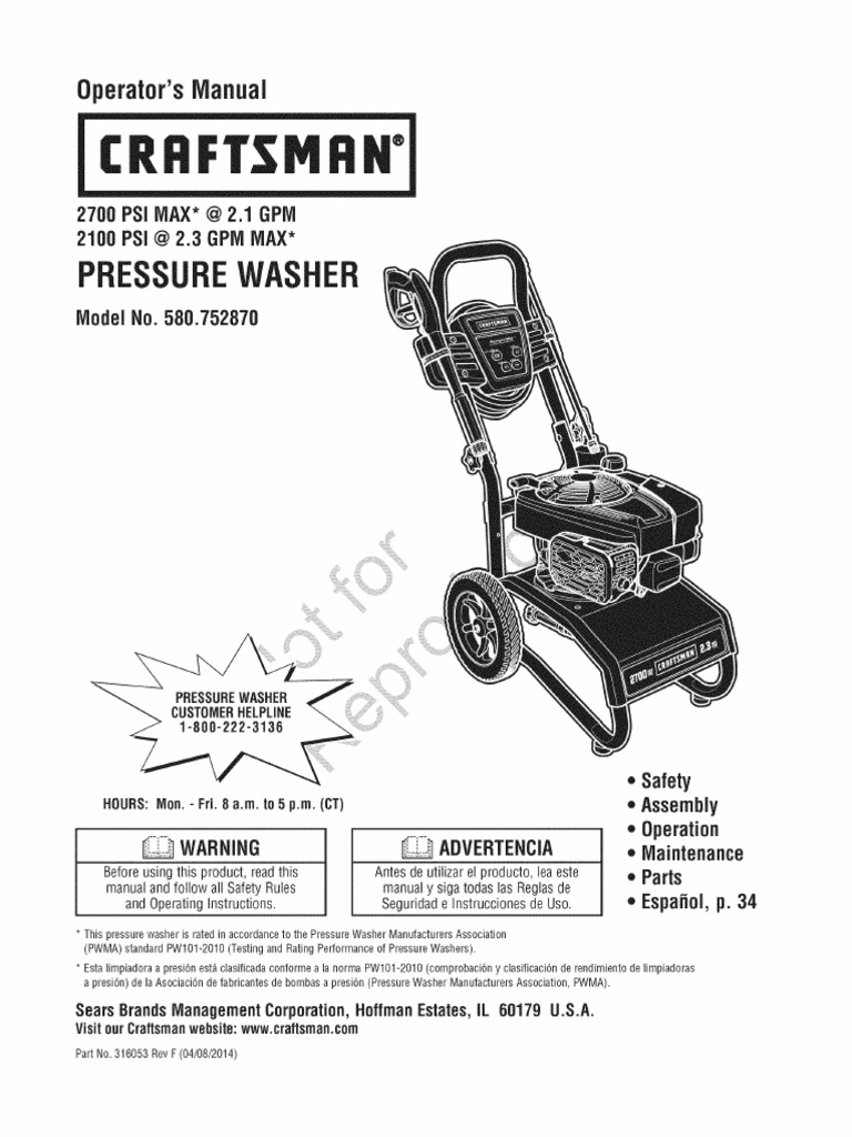 MANUAL HIDROLAVADORA CRAFTSMAN | PDF | Gasoline | Washing Machine