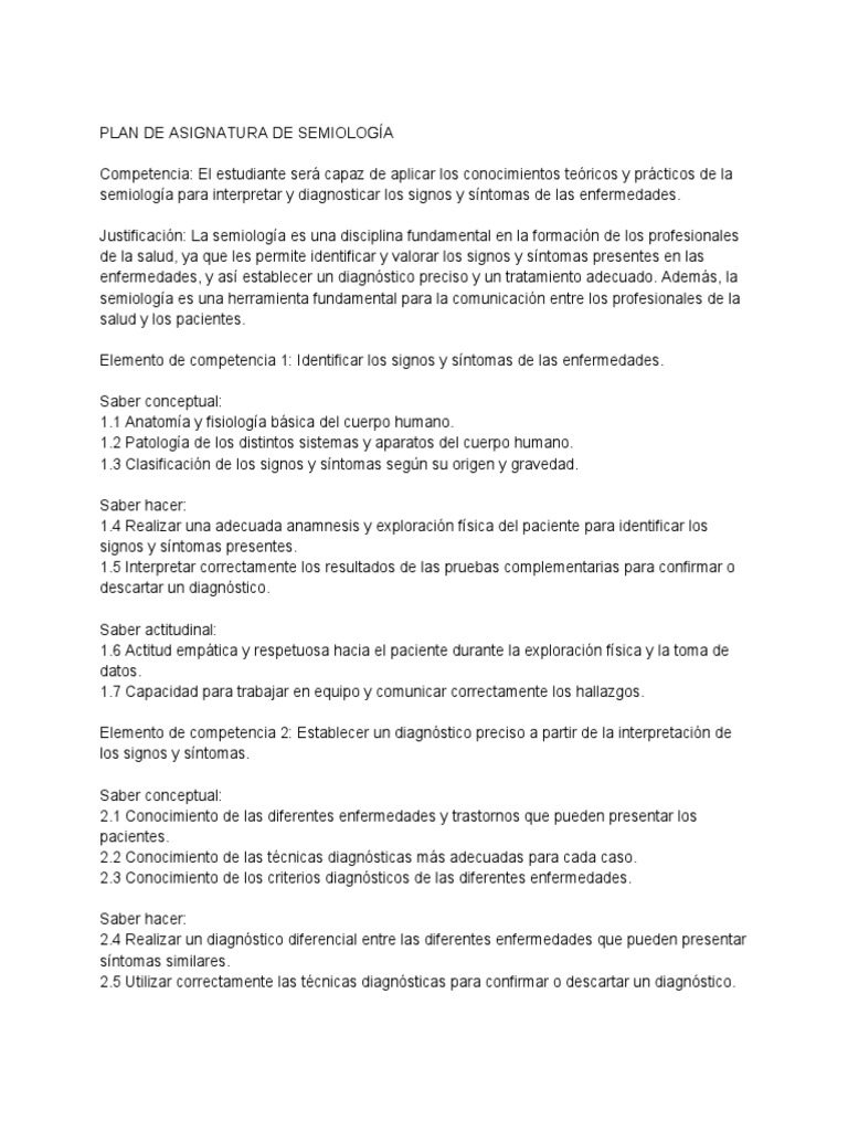 Plan de Semiótica USMP FMH 2025-1 | PDF | Diagnostico medico | Síntoma