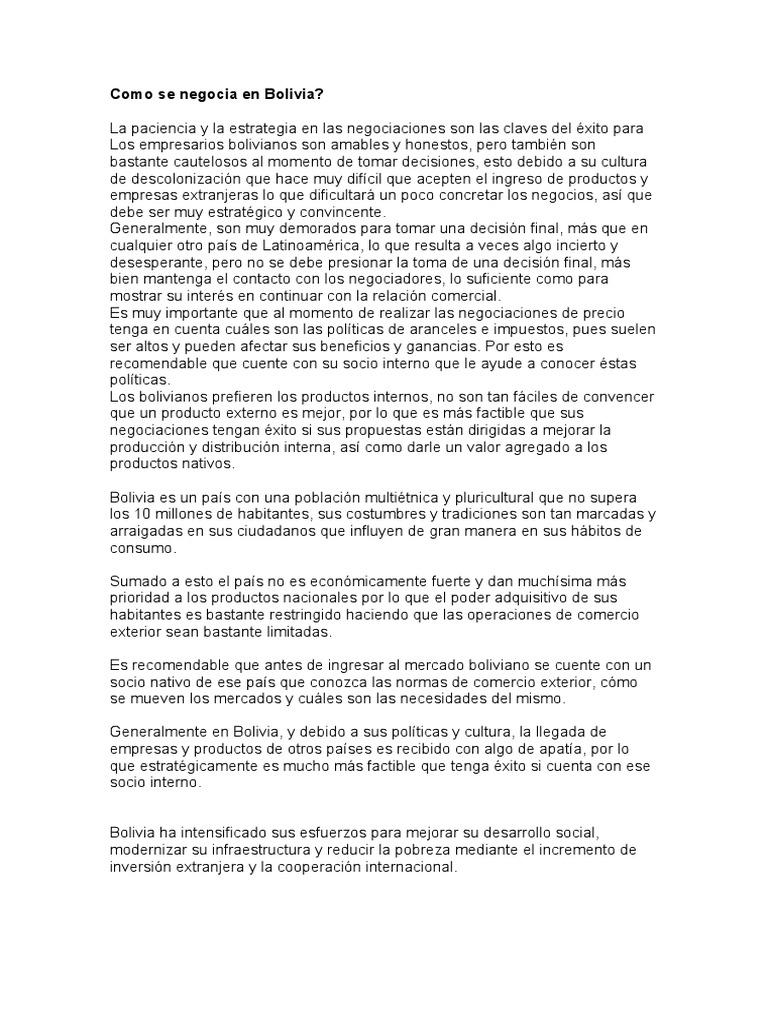 Negociación Estratégica en Bolivia | PDF | Bolivia | Economias