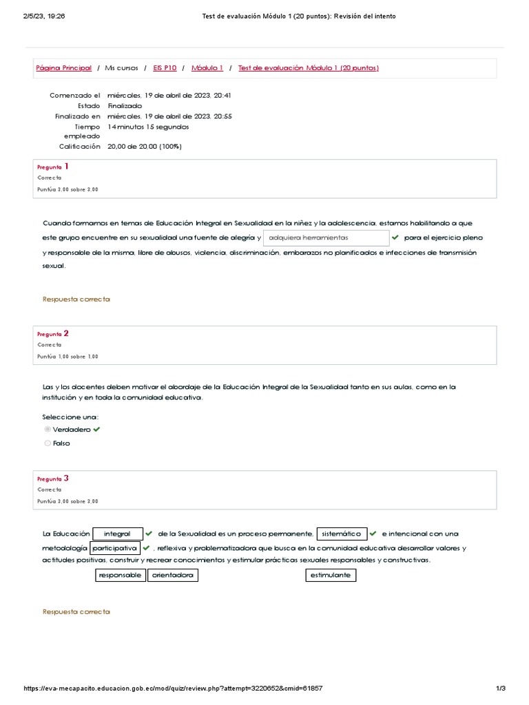 Test de Evaluación Módulo 1 (20 Puntos) - Revisión Del Intento | PDF ...