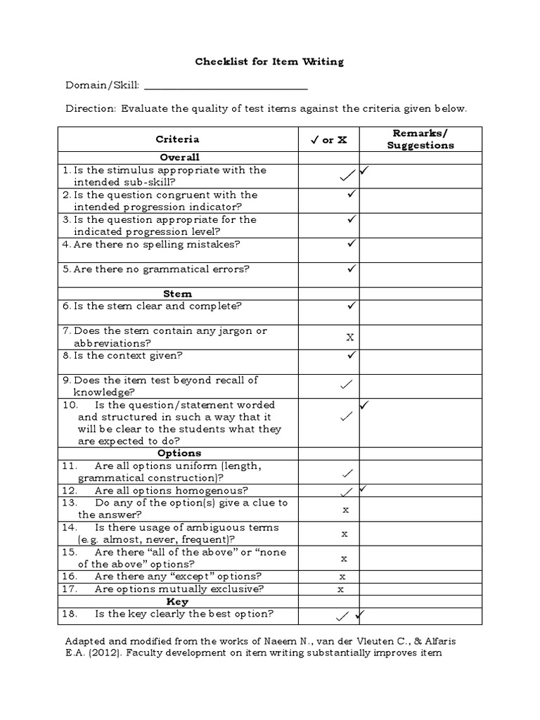 LEtrs Item Writing Evaluation Checklist | PDF | Career & Growth ...