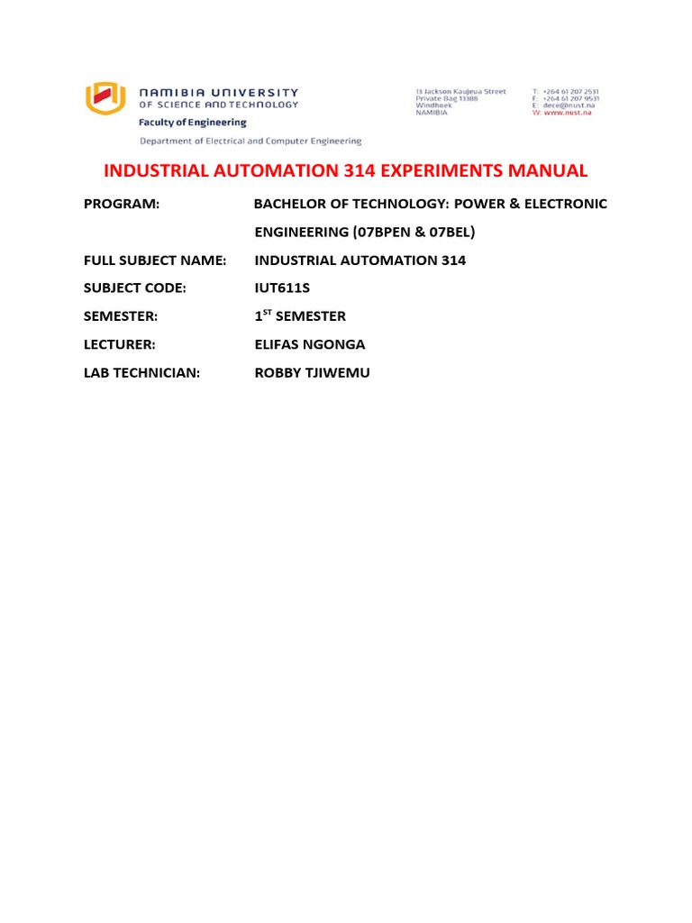 Industrial Automation 314 Laboratory Manual | PDF | Programmable Logic ...