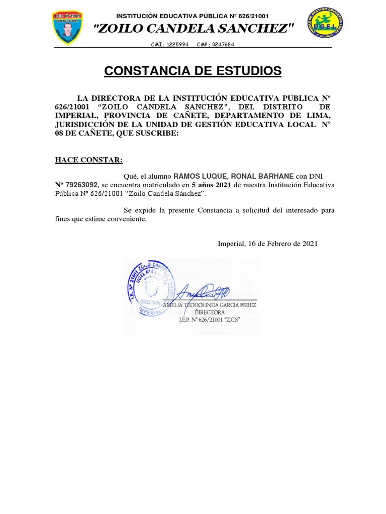 Constancia de Estudio 01 PDF | PDF