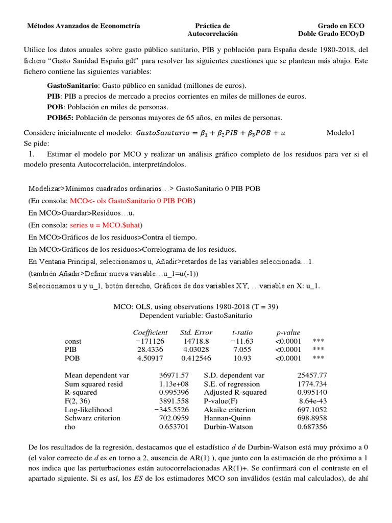 Solucion Practica - Autocorrelacion - 2020 | PDF | Mínimos cuadrados ordinarios | Econometría
