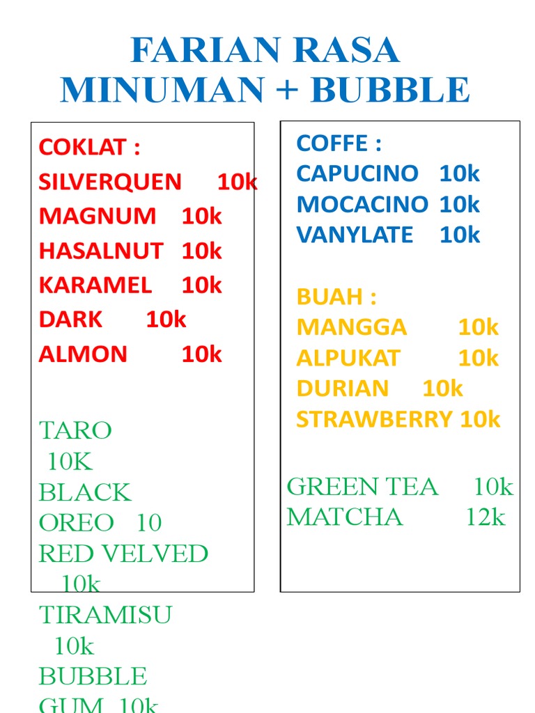 DAFTAR MENU MINUMAN.pptx | PDF
