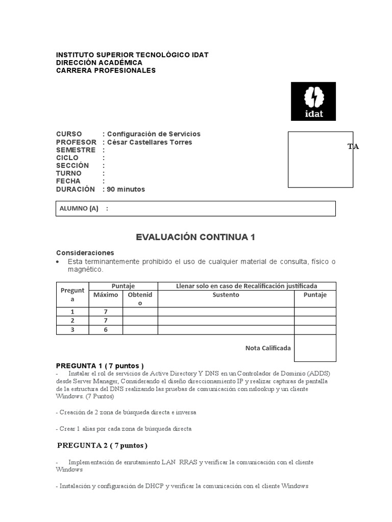 EVC-01-Adm Avanzada de Servicios de Sistema Operativos III | PDF