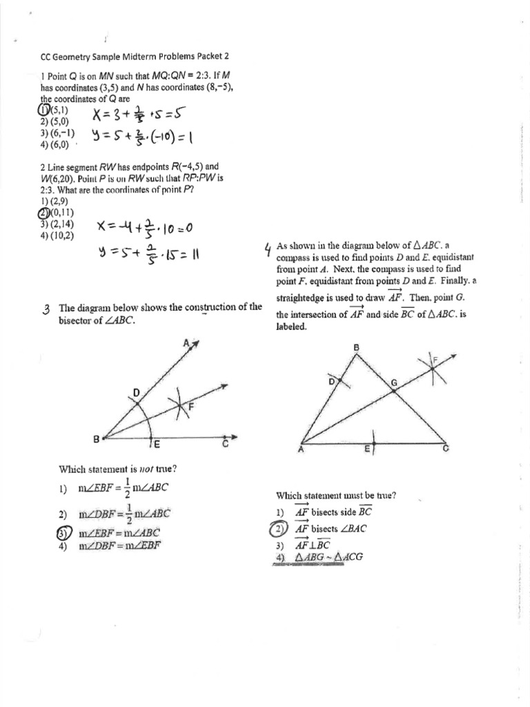 Geometry Midterm Packet 2 Answer Key | PDF