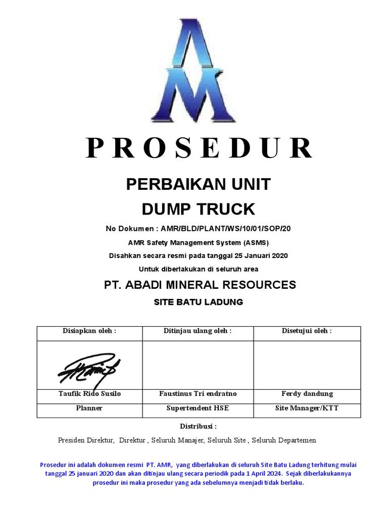 Prosedur Perbaikan Dump Truck AMR | PDF | Sains & Matematika ...