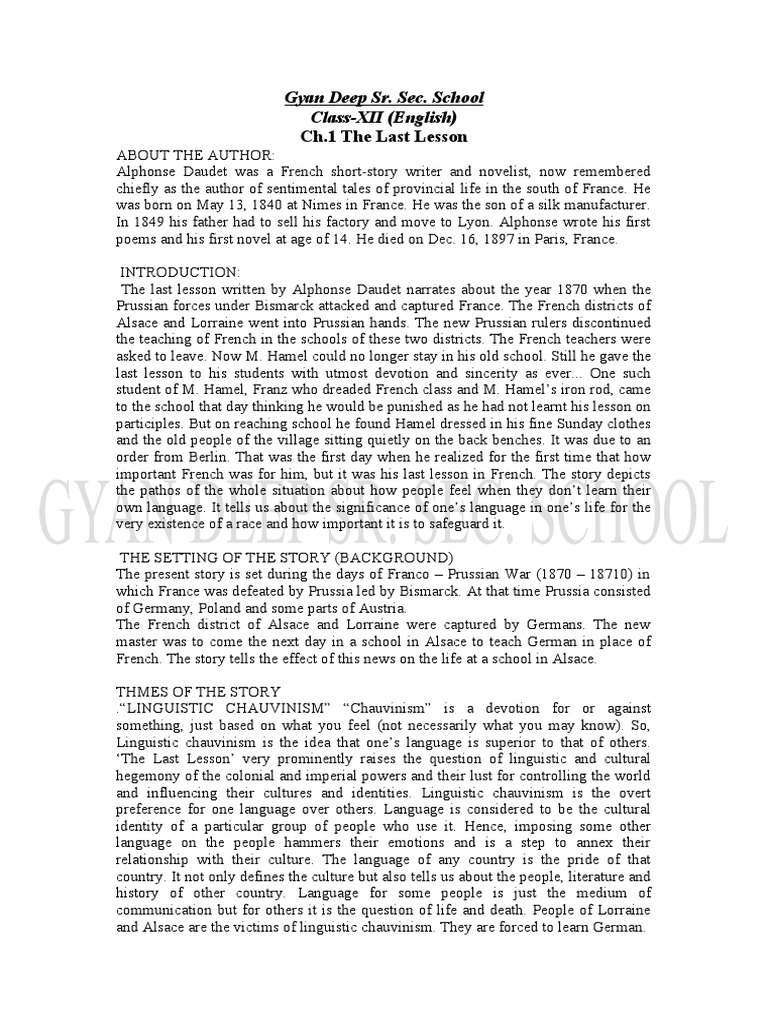 12th English Ch.1 The Last Lesson | PDF | German Empire