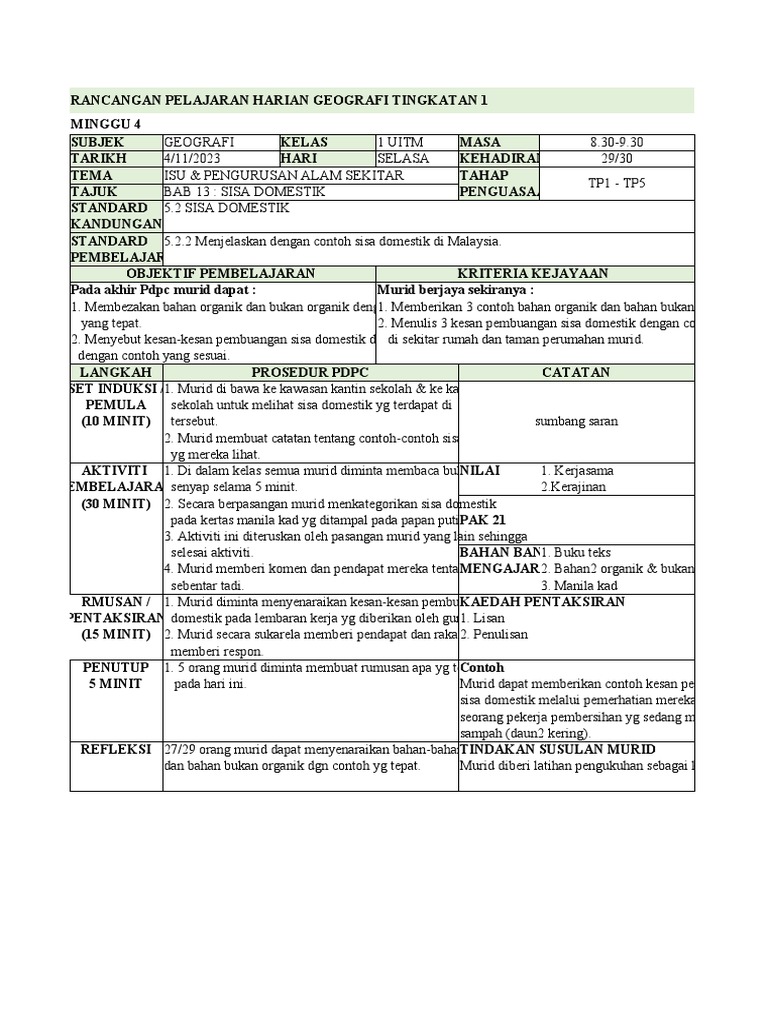 RPH Bertema Geografi T1 | PDF