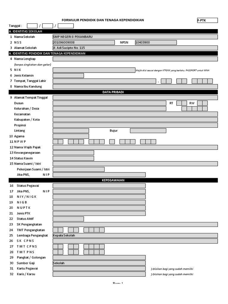Formulir - PTK - Ayu 2023 | PDF