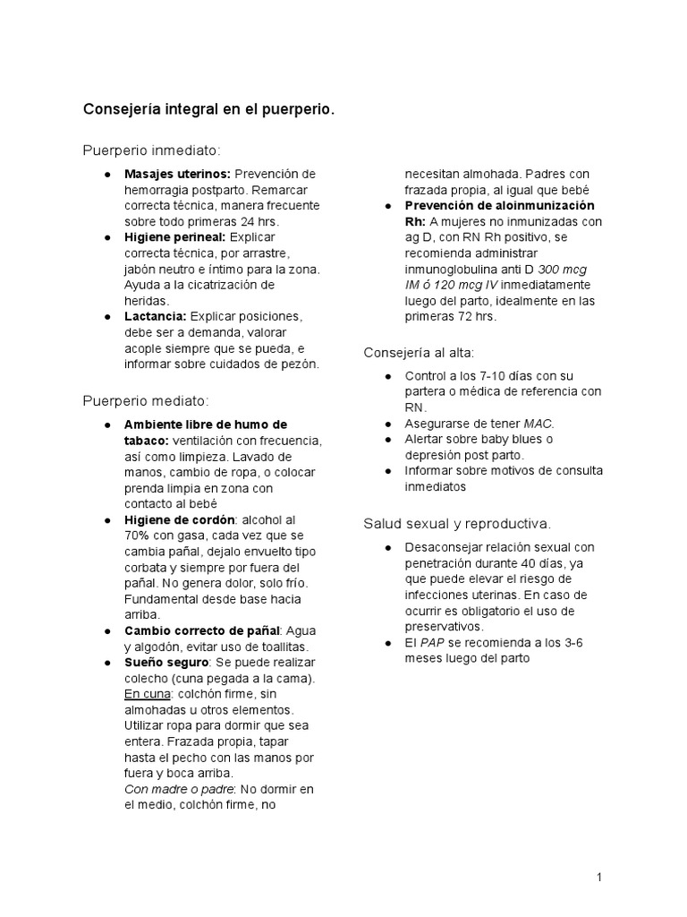Consejería Integral en El Puerperio PDF | PDF | Parto | Periodo posparto