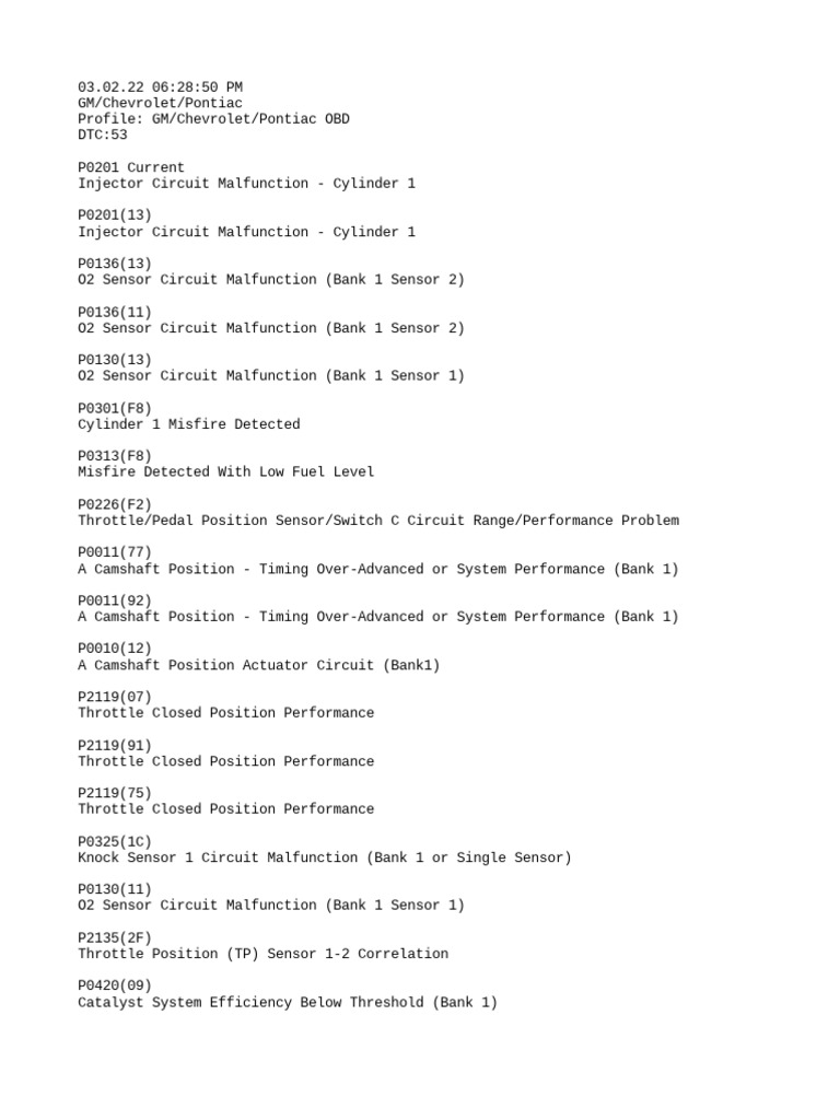 GM OBD II DTC Codes and Issues | PDF | Throttle | Ignition System