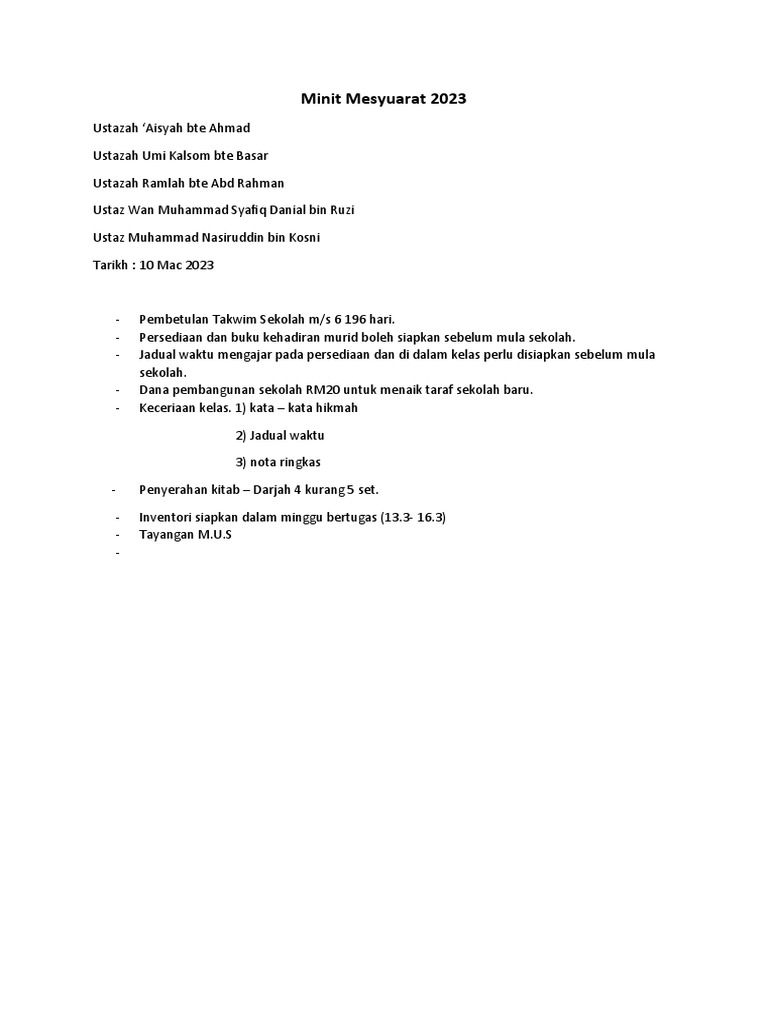 Minit Mesyuarat 2023 | PDF