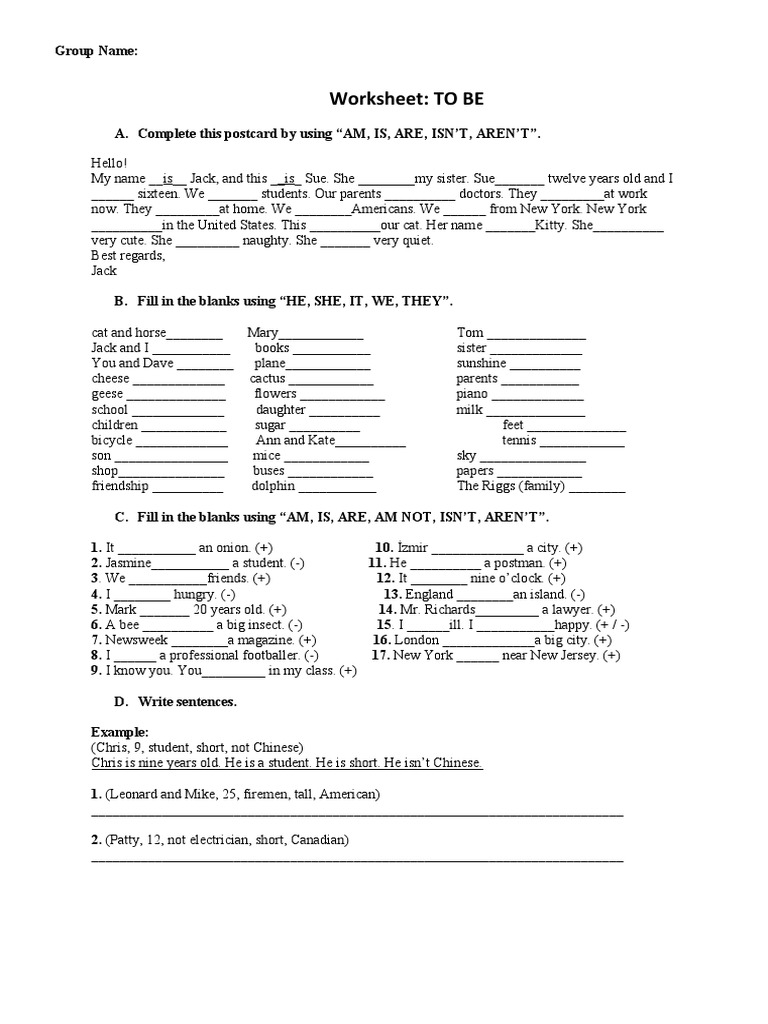 To Be Exercises Information Gap Activities Reading Comprehension e ...